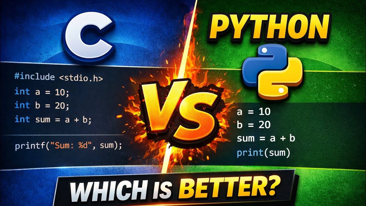 Python vs C 🤯 Same Code, Same Output! But Which is Easier?