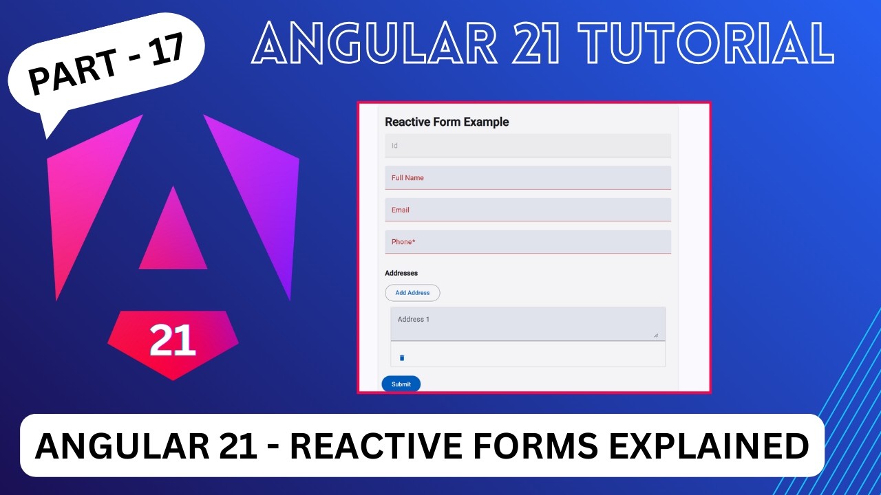 Reactive forms in angular 21 with real time example | explained Form Array, Group,control & builder