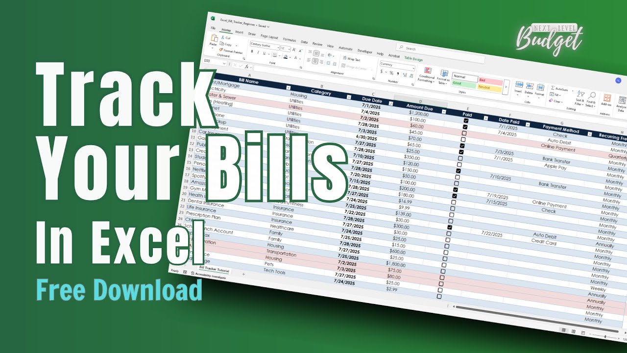 Create a Bill Payment Tracker in Excel – Free Download Inside!