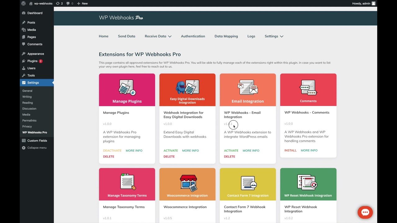 [EXPLAINED] WP Webhooks - Extensions tab