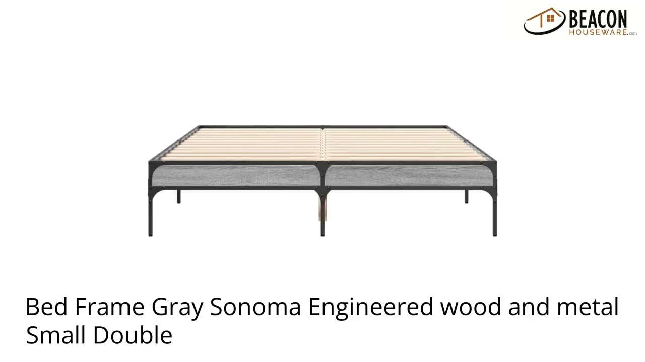 Bed Frame Gray Sonoma Engineered wood and metal Small Double