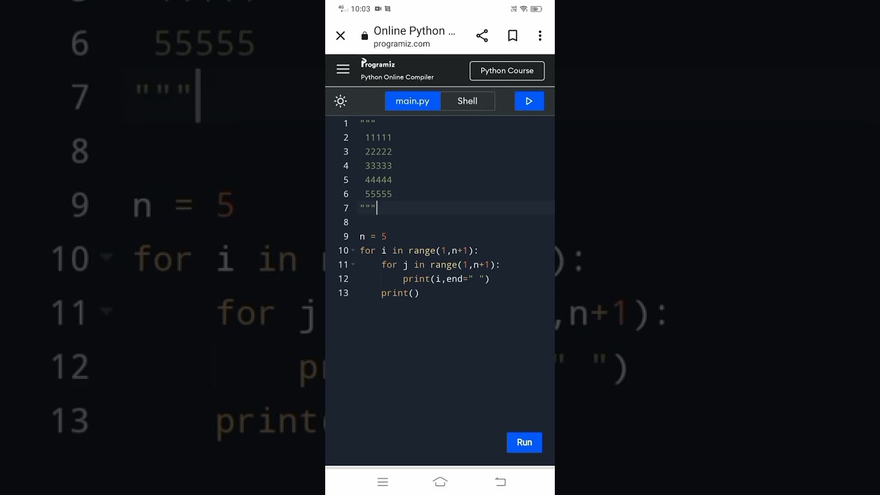 Python Program to print square number pattern