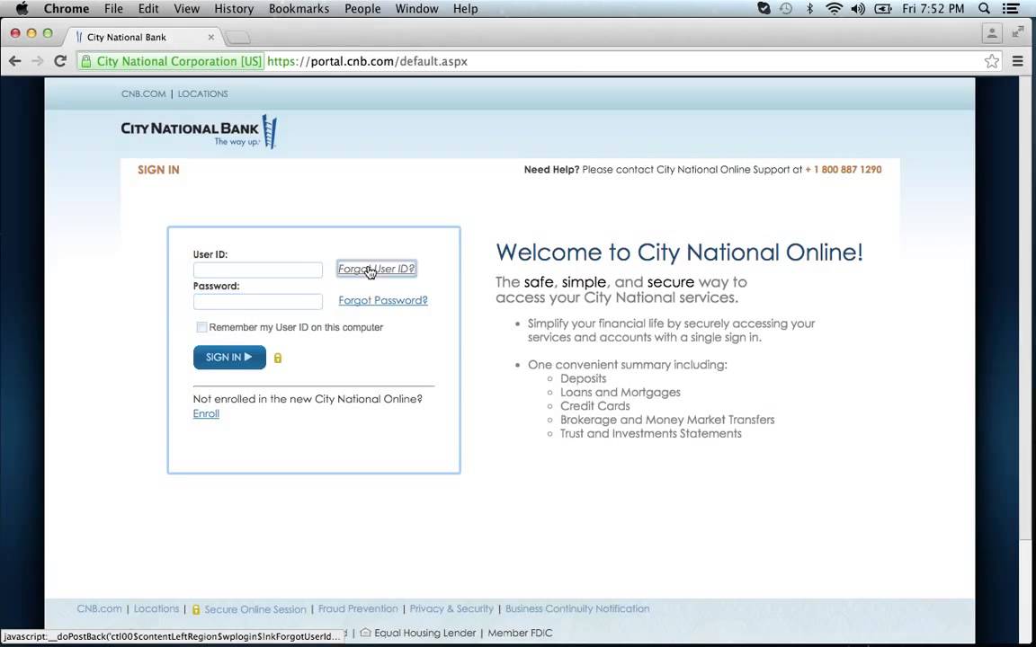 City National Bank Online Banking Login Instructions