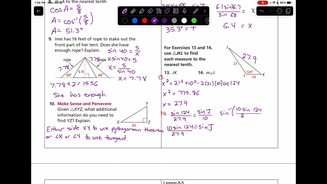 Honors Geometry Topic 8 Review Key Video