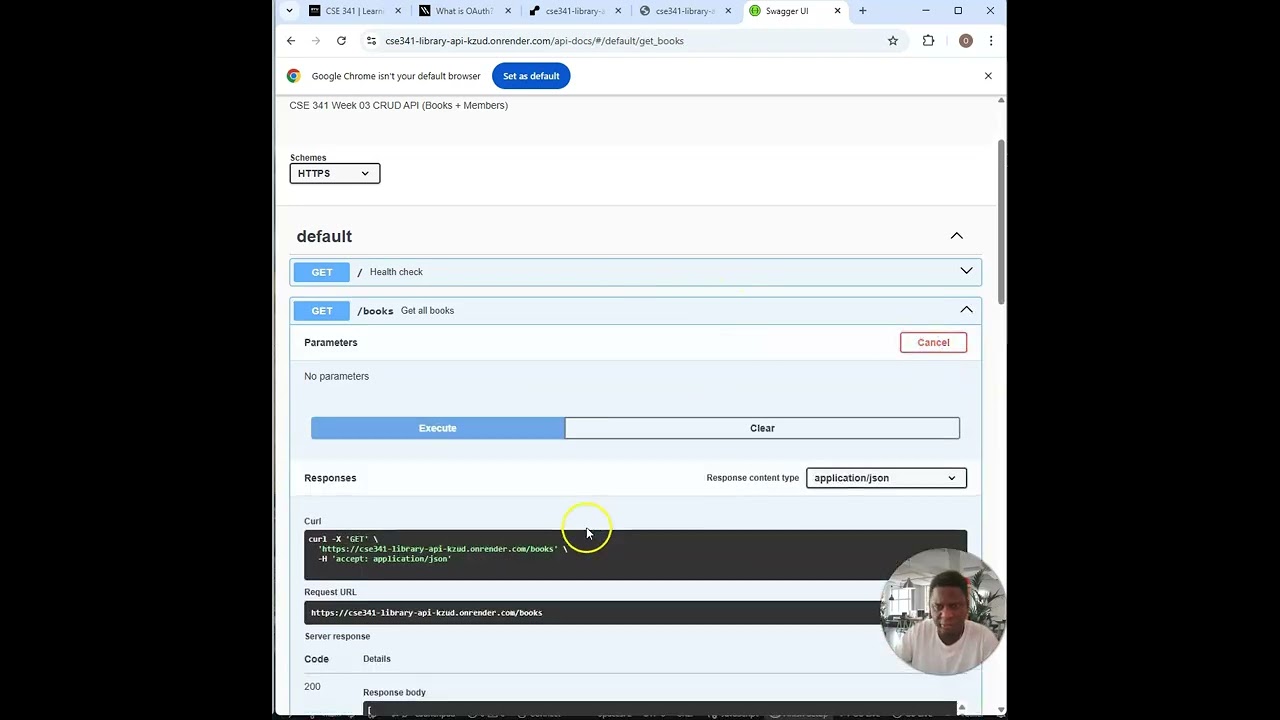 CSE 341 Library Management API | CRUD, MongoDB, Swagger & GitHub OAuth