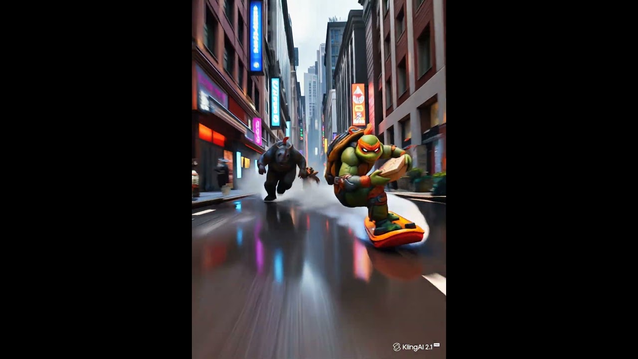 AI Action: Ninja Turtle Rides Skateboard While Rhino Chases | Epic Funny Short