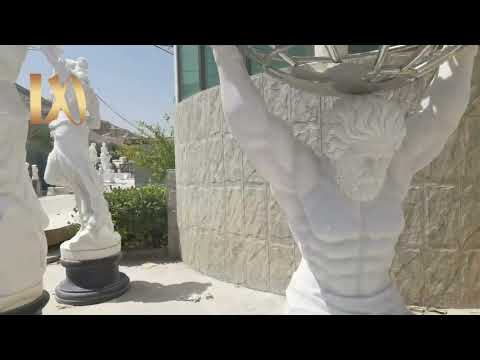 Ideal Arts Famous Life Size Natural Stone Hand Carved White Marble Atlas Statue with the Globe