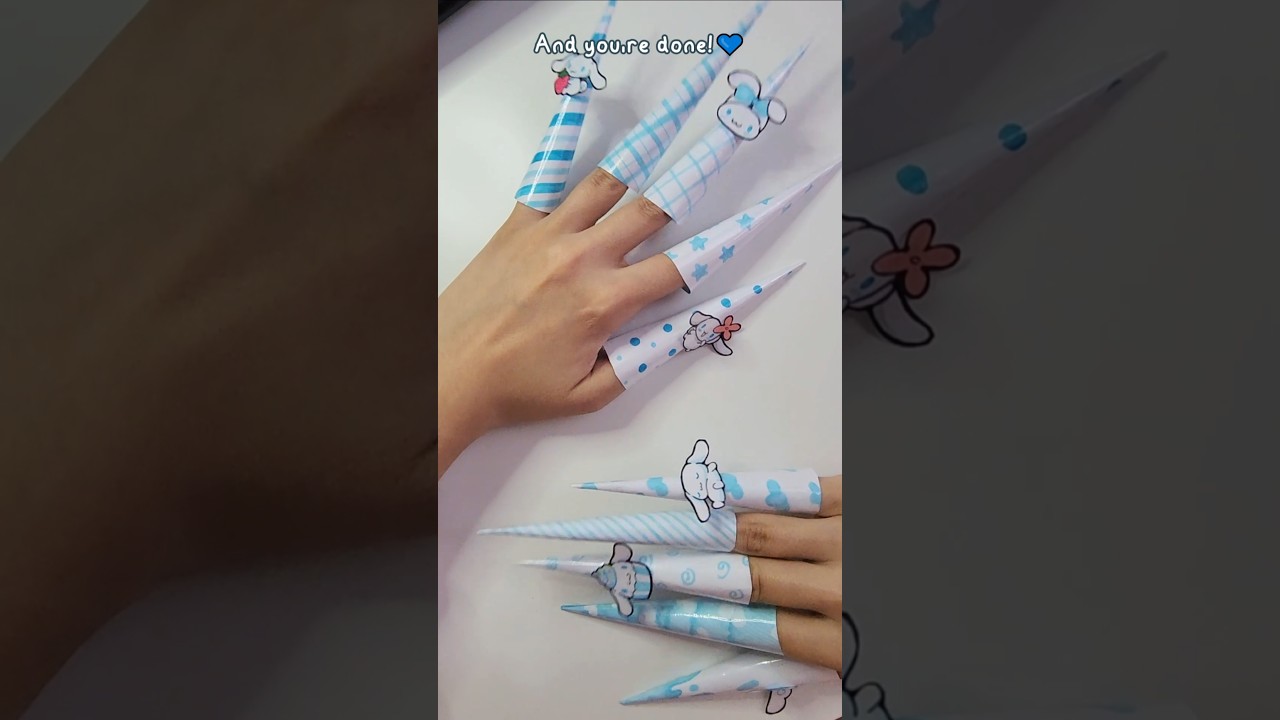 Easy Cinnamoroll paper nails 🩵✨️#papernails #cinnamoroll #sanrio