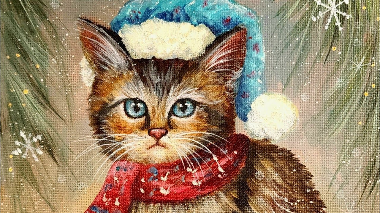 How to Paint a Christmas Kitten Acrylic Painting LIVE Tutorial