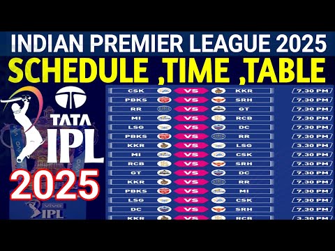 IPL 2025 Schedule | IPL 2025 Time Table |2025 IPL Schedule | IPL 2025 Fixture | IPL2025 Match List