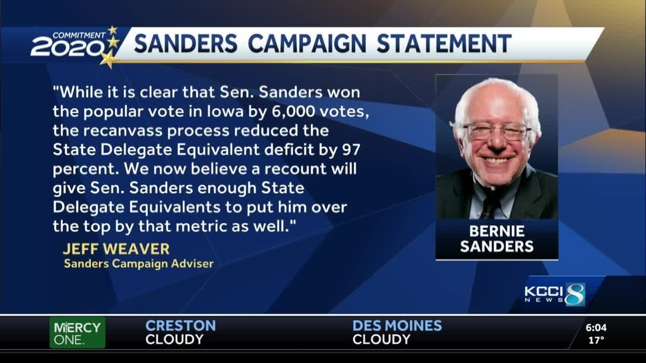 Bernie Sanders’ campaign to request recount of Iowa caucuses