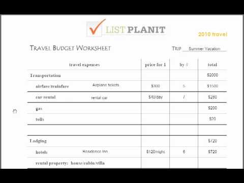 Travel Budget Worksheet Tutorial