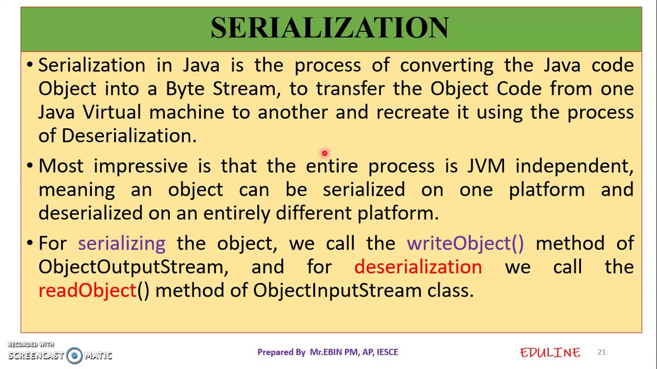 JAVA - MODULE 3 - TOPIC 10 - SERIALIZATION & OBJECT STREAM