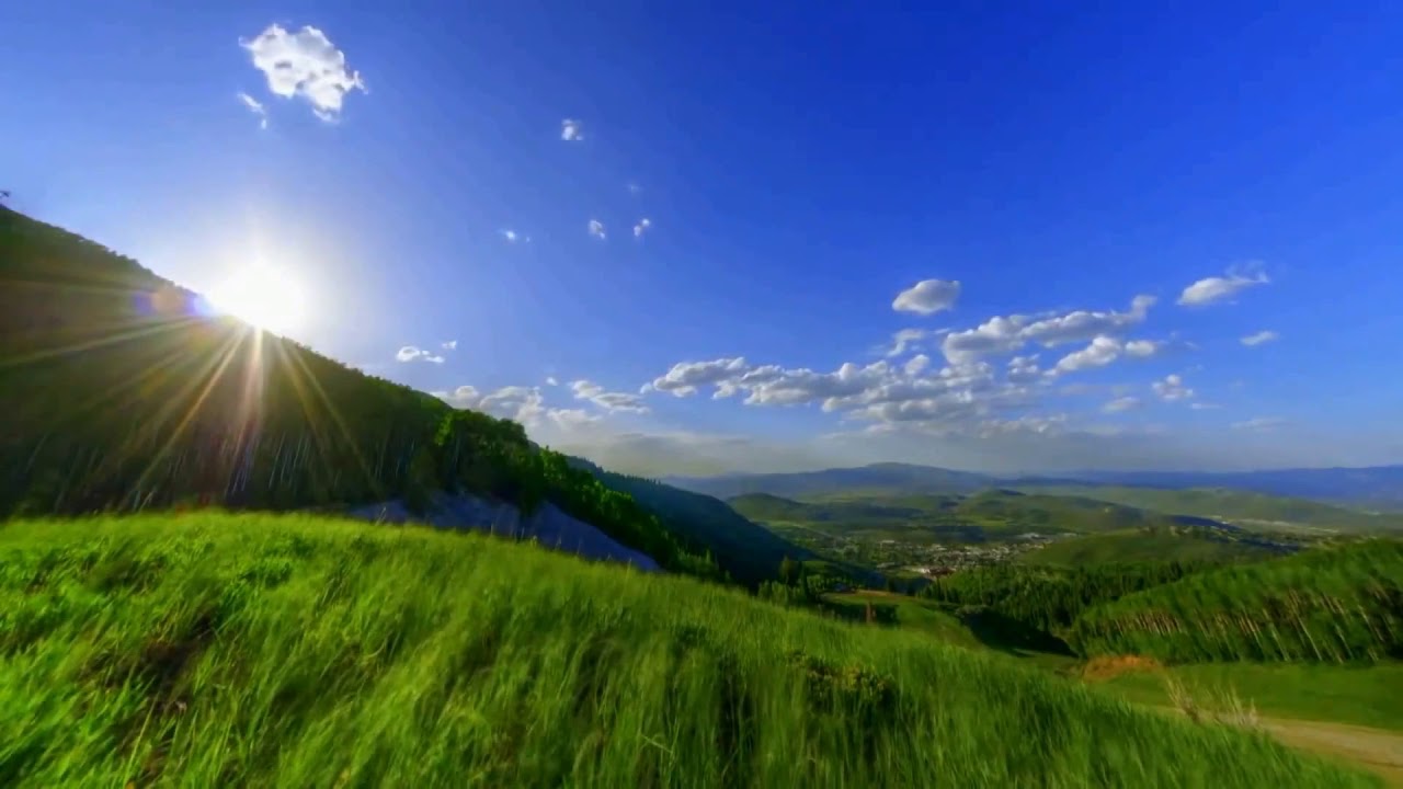 [10 Hours] Green Hills, Blue Sky and Little Fluffy Clouds - Video & Soundscape [1080HD] SlowTV