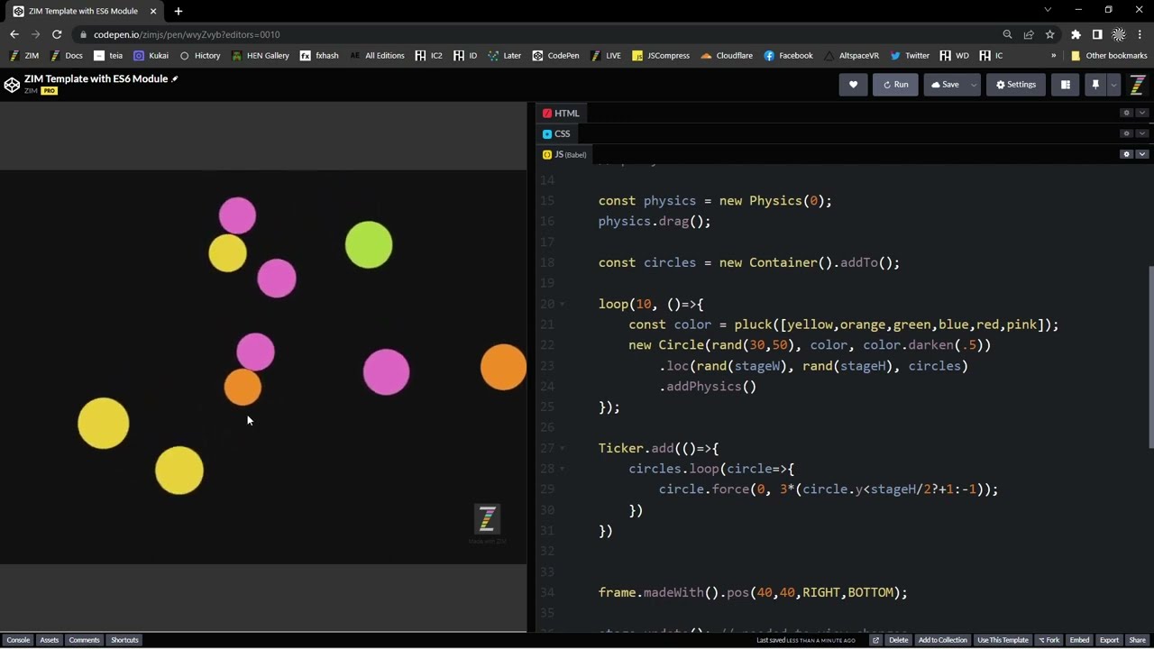 Code in FIVE Minutes with ZIM (36 - Physics Forces for CodePen Challenge)