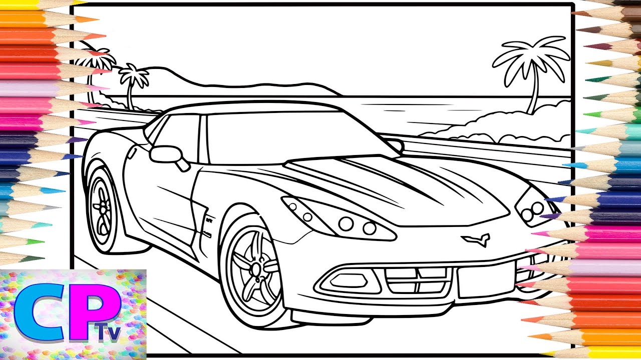 Chevrolet Corvette Close to the Beach/Chevrolet Sport Cars/Art Drawing/Interesting Colors/Relaxing