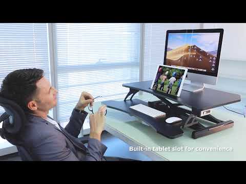 ABOX Standing Desk with Electric Powered Lifting Converter, Adjustable Sit Stand Desk Riser