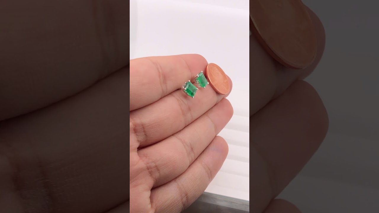 1.83-2.25 Cts of 7x5 mm AA Emerald-Cut Natural Emerald Scroll Stud Earrings in 14K White Gold