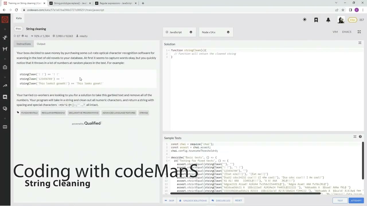 Codewars 8 kyu String Cleaning JavaScript