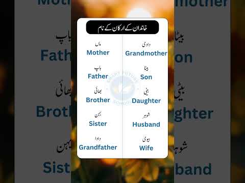 Names of Family Members in English, Most Important English Words with Urdu Meaning