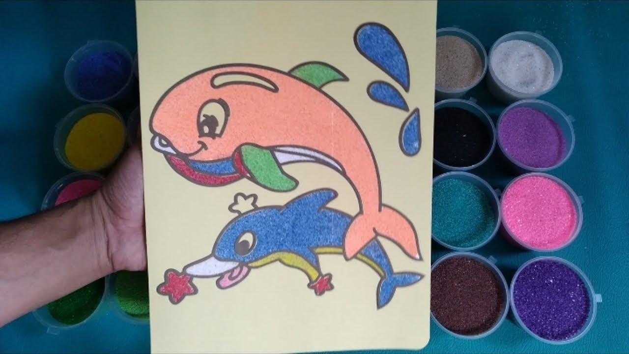dolphin family drawing and coloring 2 dolphins painting for children