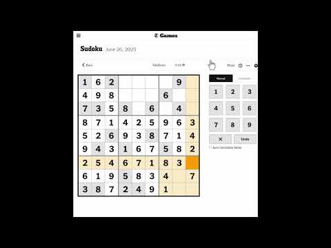 NYT Sudoku Answers Easy Medium Hard 26th June 2025