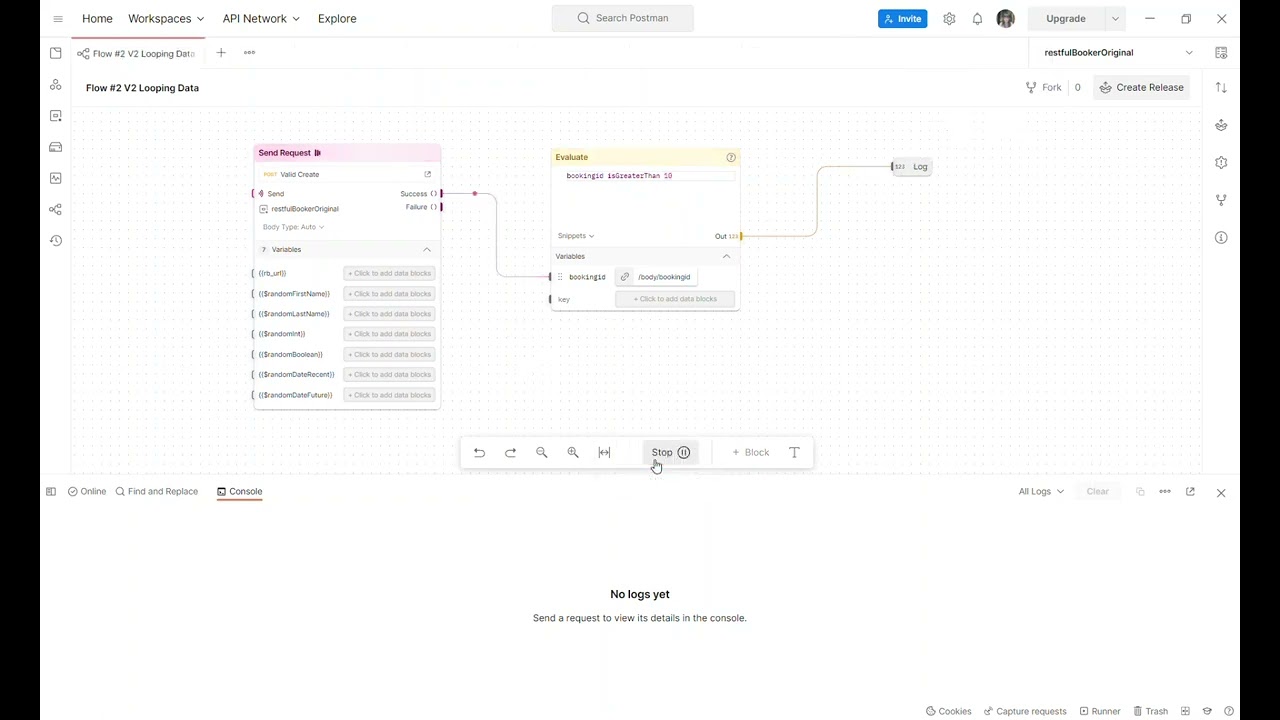 postman flows v2 evaluate block