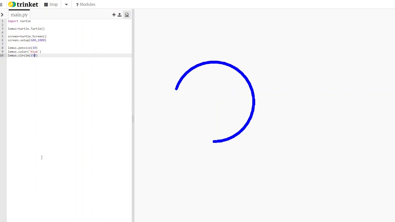 Trinket Python Turtle Lesson: Draw a Circle