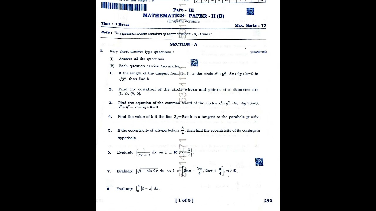 Inter Maths 2B Mar 2025 Question Paper in AP@maths naresh eclass