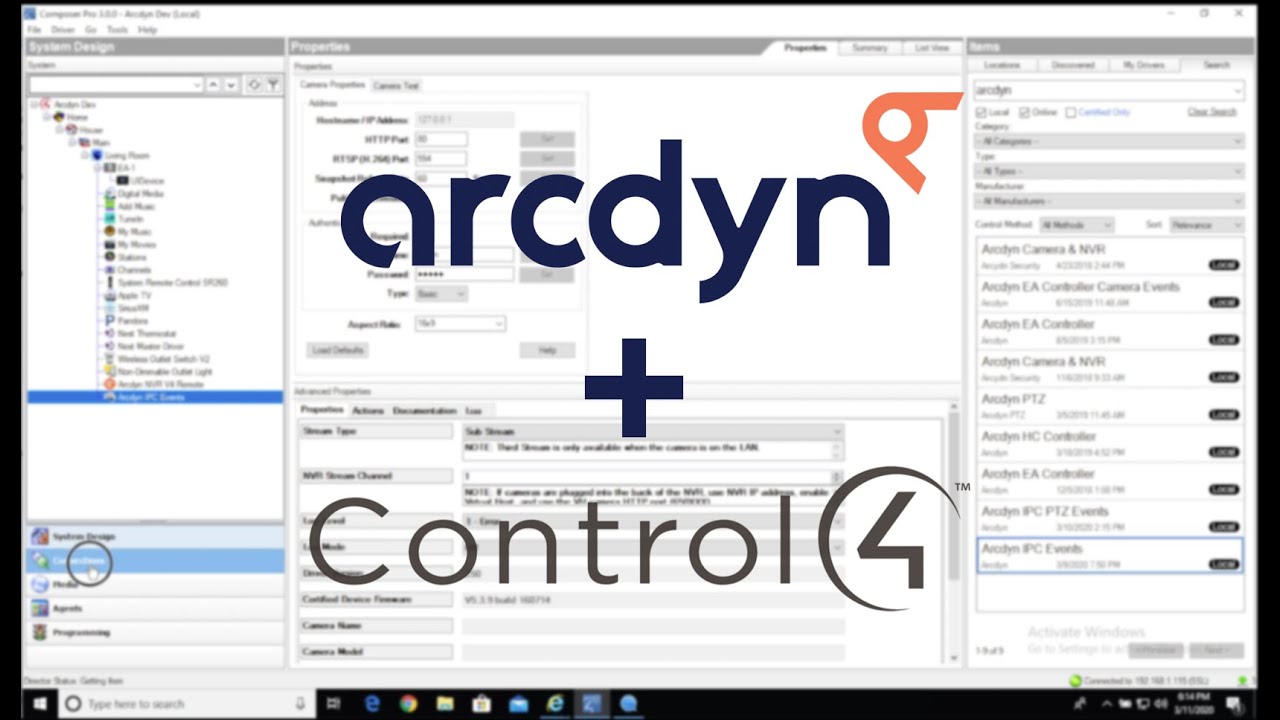 Arcdyn Control4 IP Camera Driver with Events Tutorial