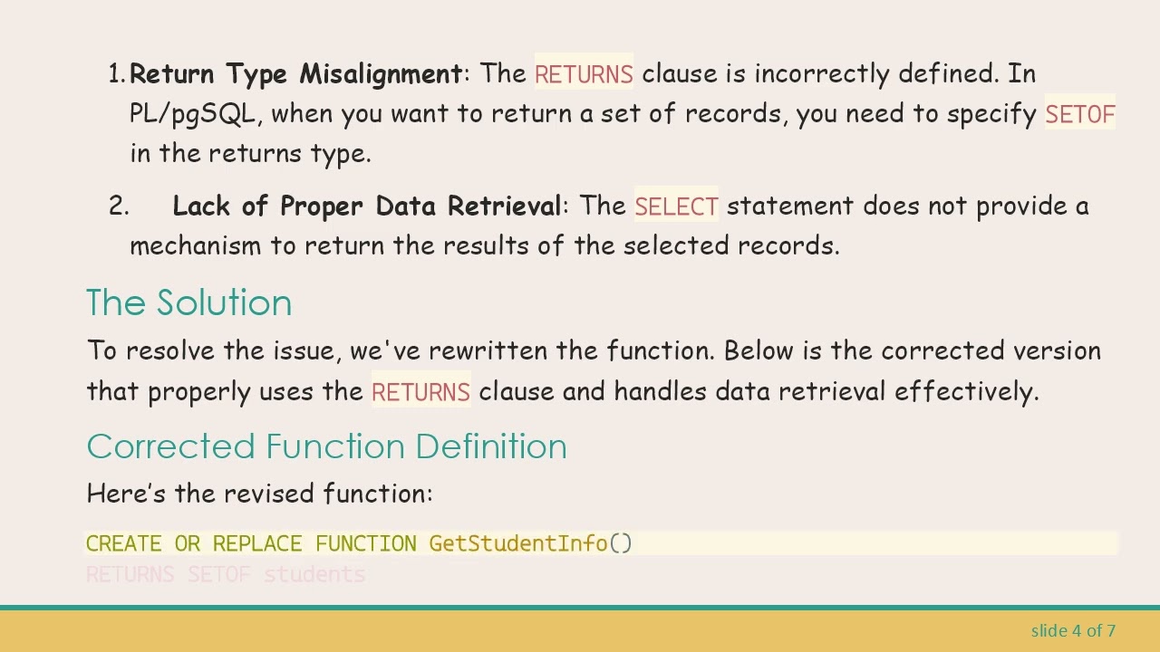 Fixing the RETURNS Syntax Error in PL/pgSQL Functions