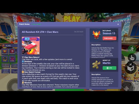 All Random Kit LTM + Clan Wars update in Roblox Bedwars