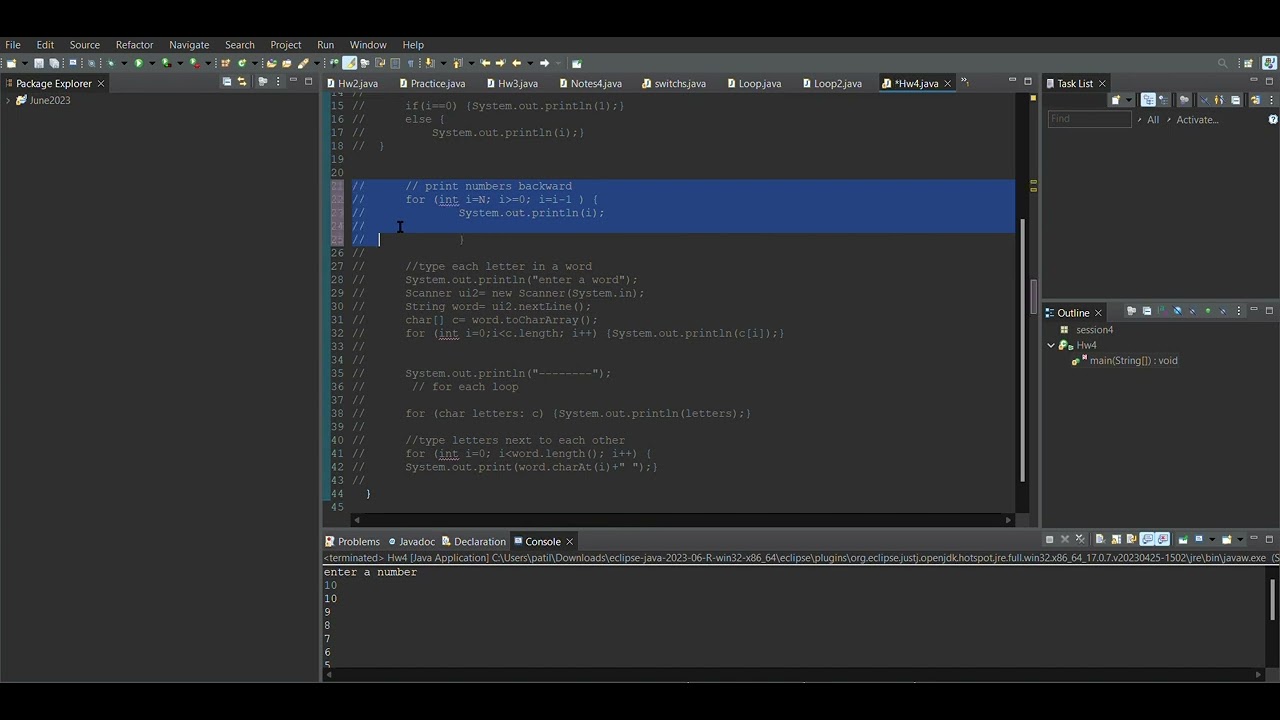 eclipse workspace   June2023 src session4 Hw4 java   Eclipse IDE 2023 09 14 12 01 37
