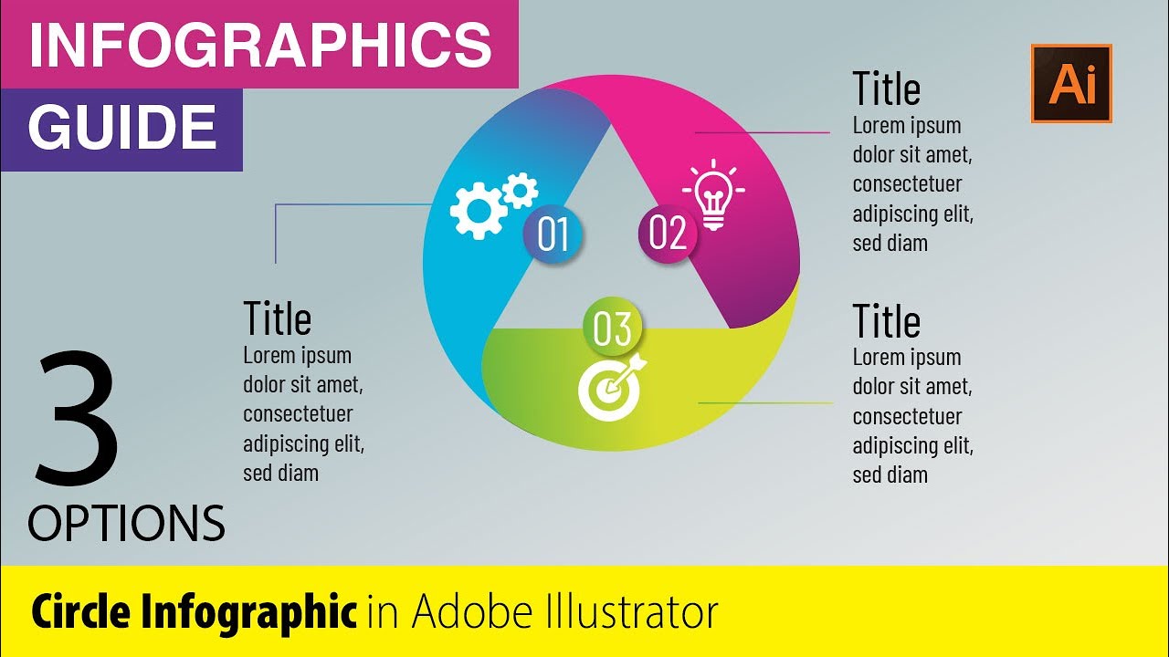 Circle Three Options Infographic Template | Illustrator Infographics Tutorial Tutorial