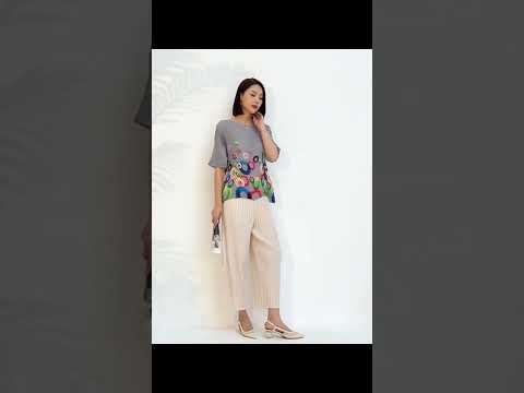 Miyake Pleated T-shirt Women's 2023 Summer New High-end Temperament Printing Loose.