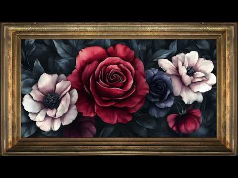 Vintage Roses, Rustic Impressionist Oil Painting | Gold Framed Art Screensaver for TV