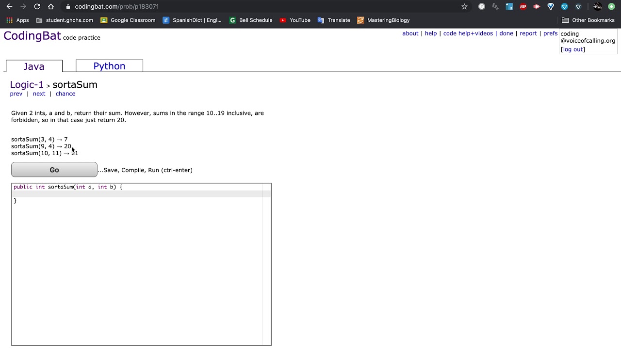 Logic-1 (Sorta Sum) Java Tutorial || Codingbat.com