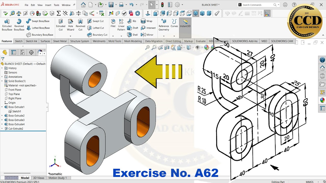 SolidWorks Tutorial for beginners Exercise A62