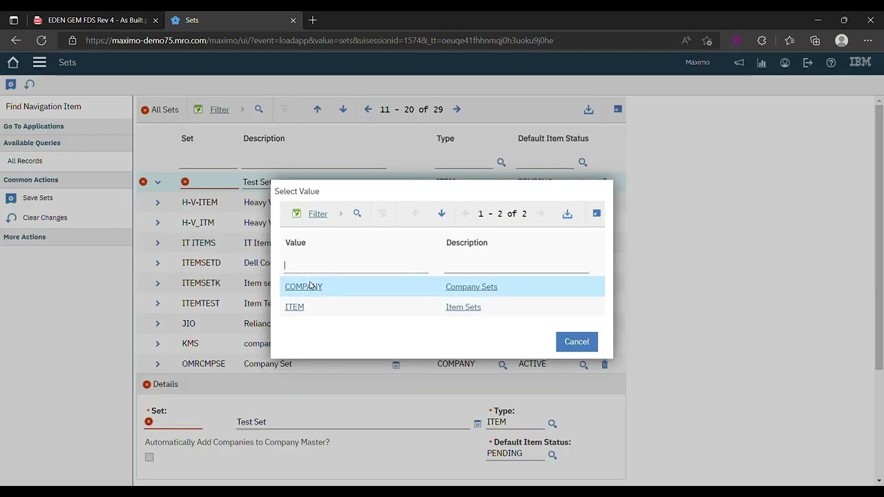 SETS Concept in Maximo Asset Management System
