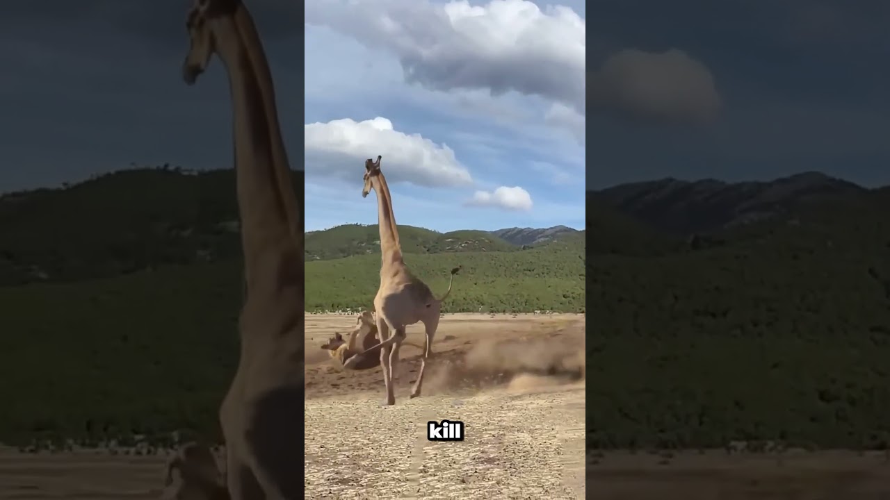 Giraffe kicks lion #lion#viral#animals
