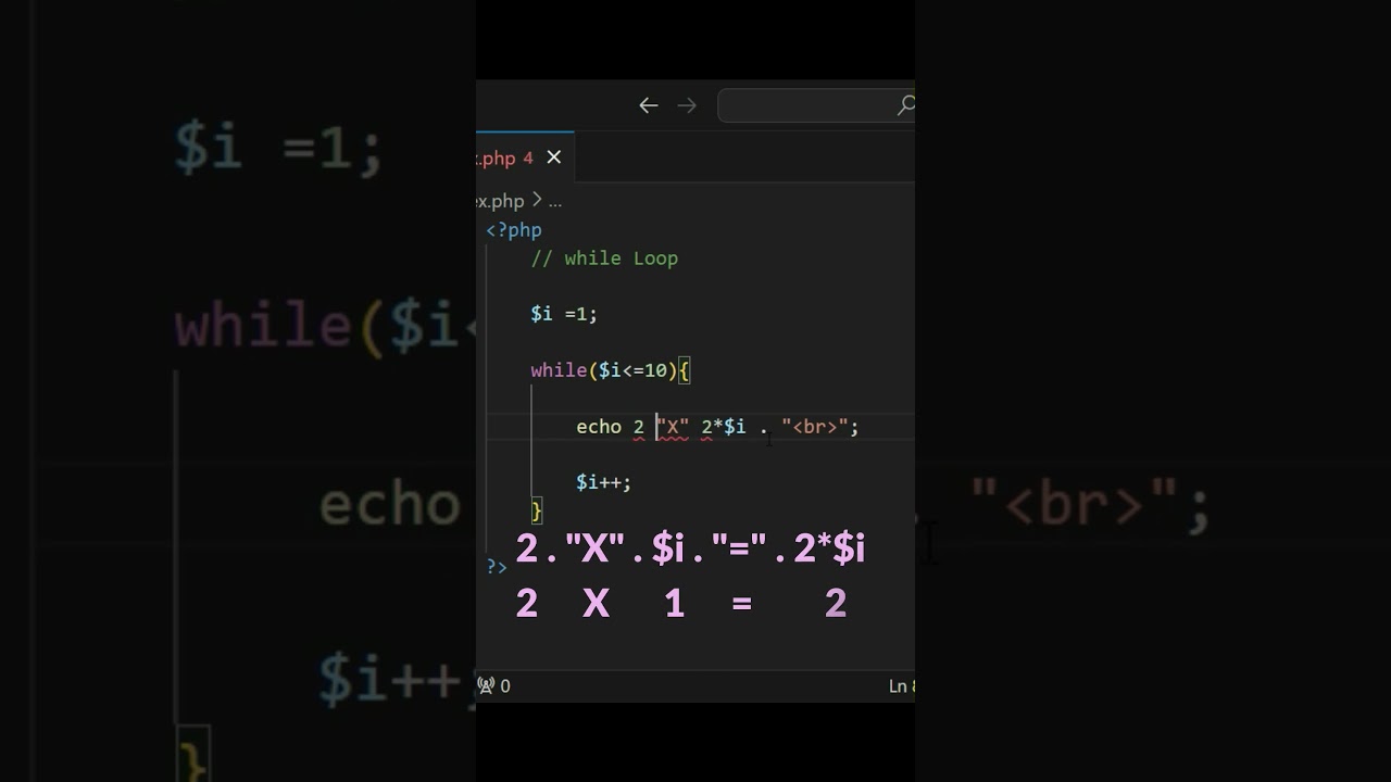 Table Print using While Loop in php | urdu/hindi | #TablePrint #PHPLoop #PHPCoding #LearnPHP #shorts