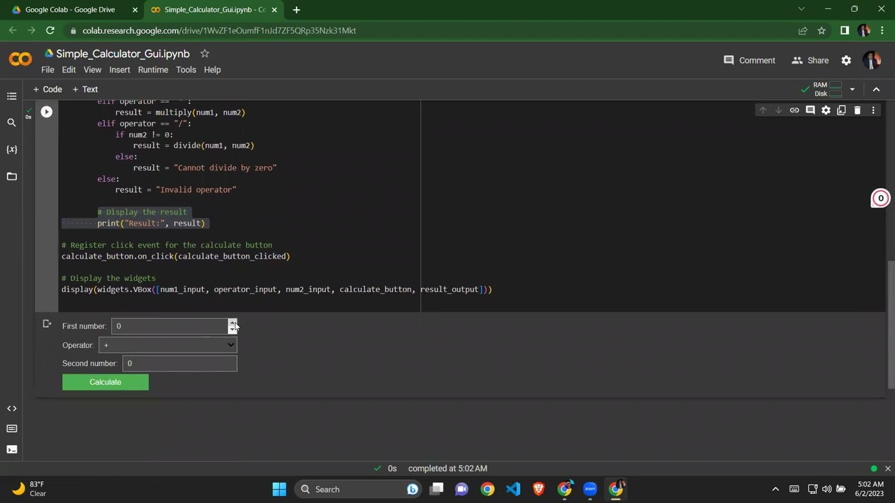 Simple GUI Calculator Python Google Colab