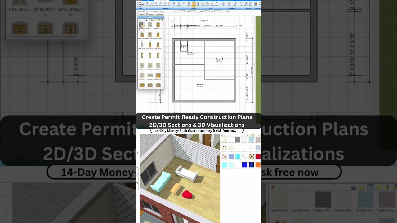 Create floor plans, construction drawings, sections & 3D visualizations