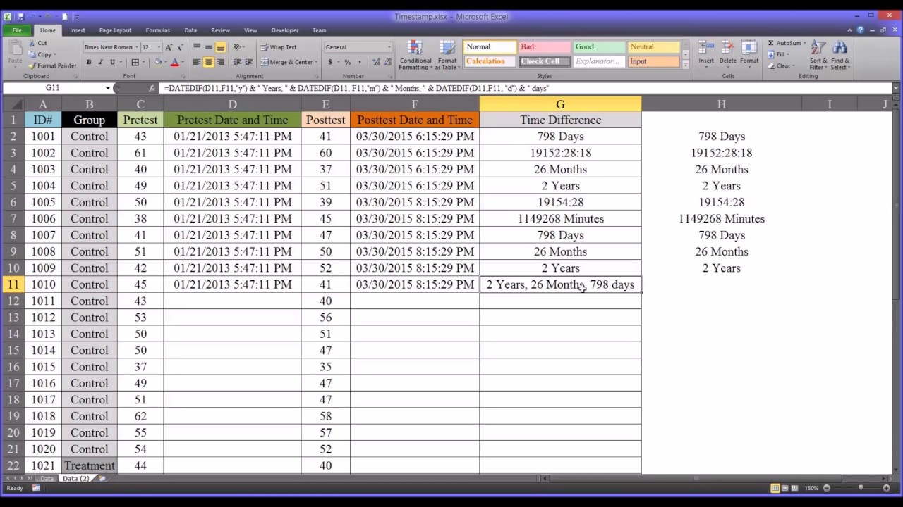 Calculating Date and Time Differences in Excel
