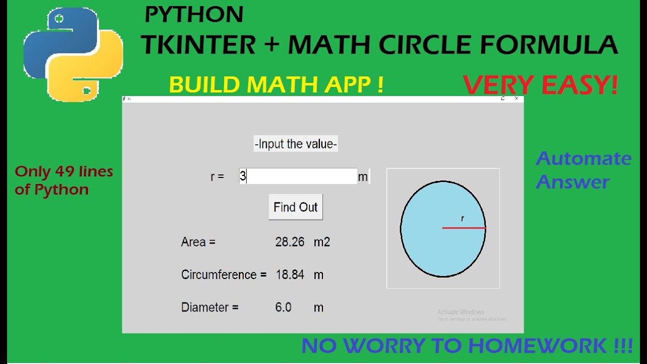 Python tkinter + Math Circle formula (Automate answer)