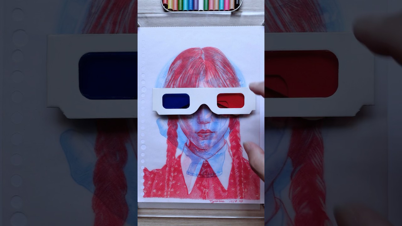 Wednesday & Thing 🖤🖐️ #art #drawing #3dglasses