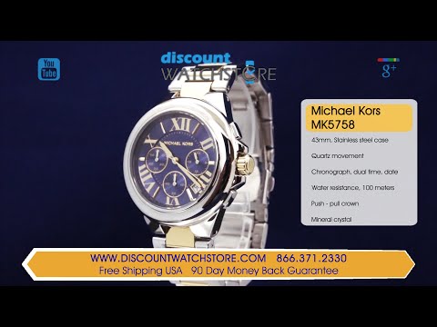 Michael Kors MK5758 Women's Camille Navy Blue Dial Two Tone Bracelet Chronograph Watch Review Video