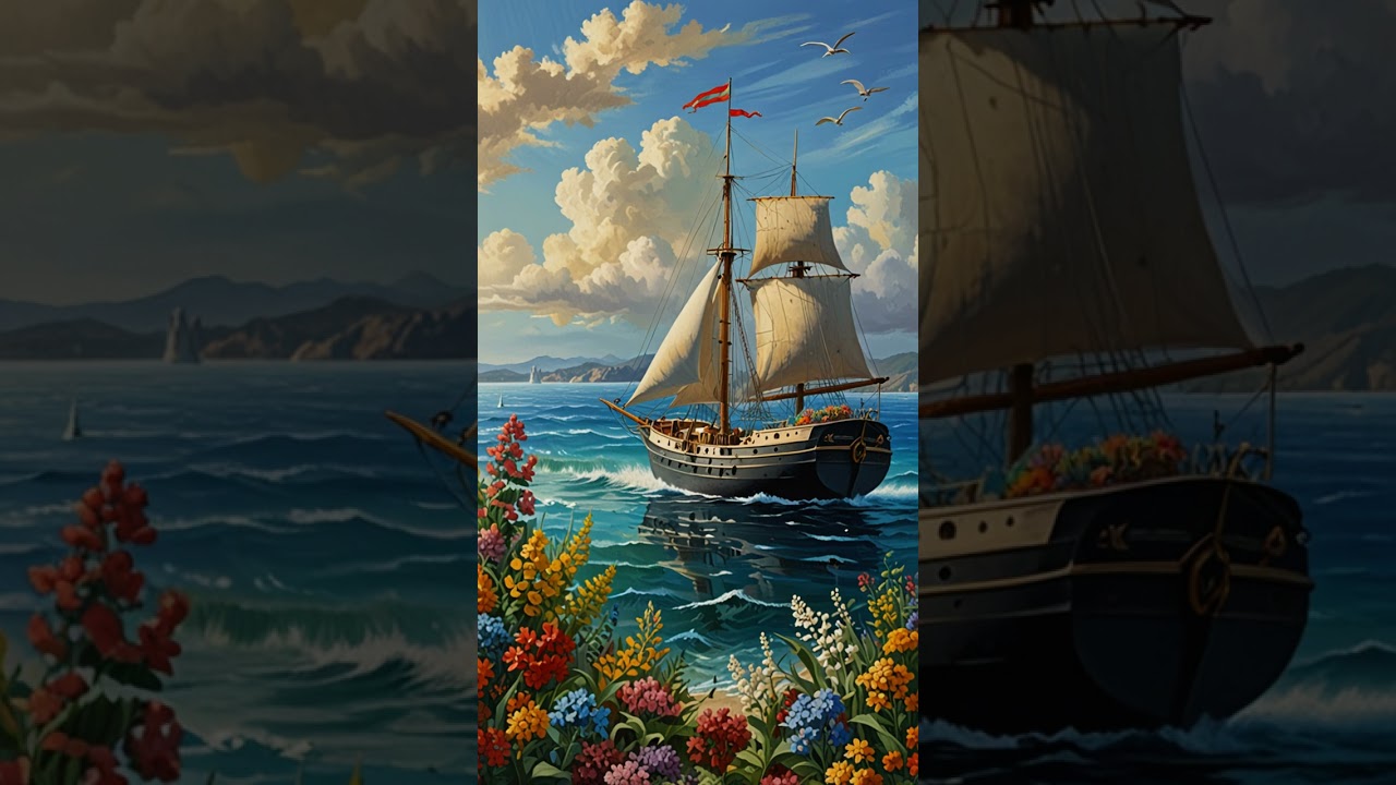 Ship in Ocean, Canvas Oil Painting 🖼 Wallpaper Art Gallery 🎨 #oilpainting #canvasart #wallart