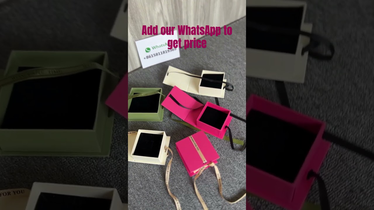 Custom pink small box gift box beige box green box with ribbon bow.  Jewelry box gift box paper box