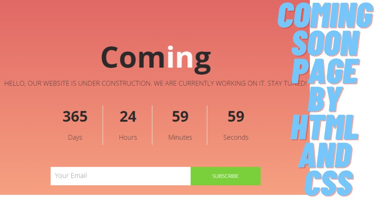 How to make a coming soon website page by html and css and java script | Source code